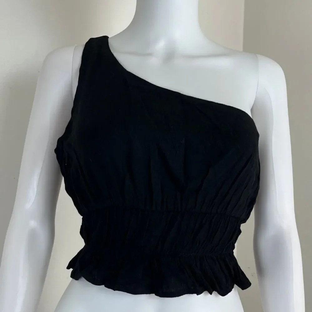 Showpo. | Tops | Showpo Black Catch My Fall Size 2 One Shoulder Ruffle ...